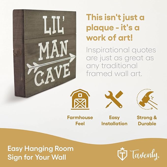 Ingeniuso Wooden Wall Sign - Rustic Home Decor with Lil' Man Cave Sign ...